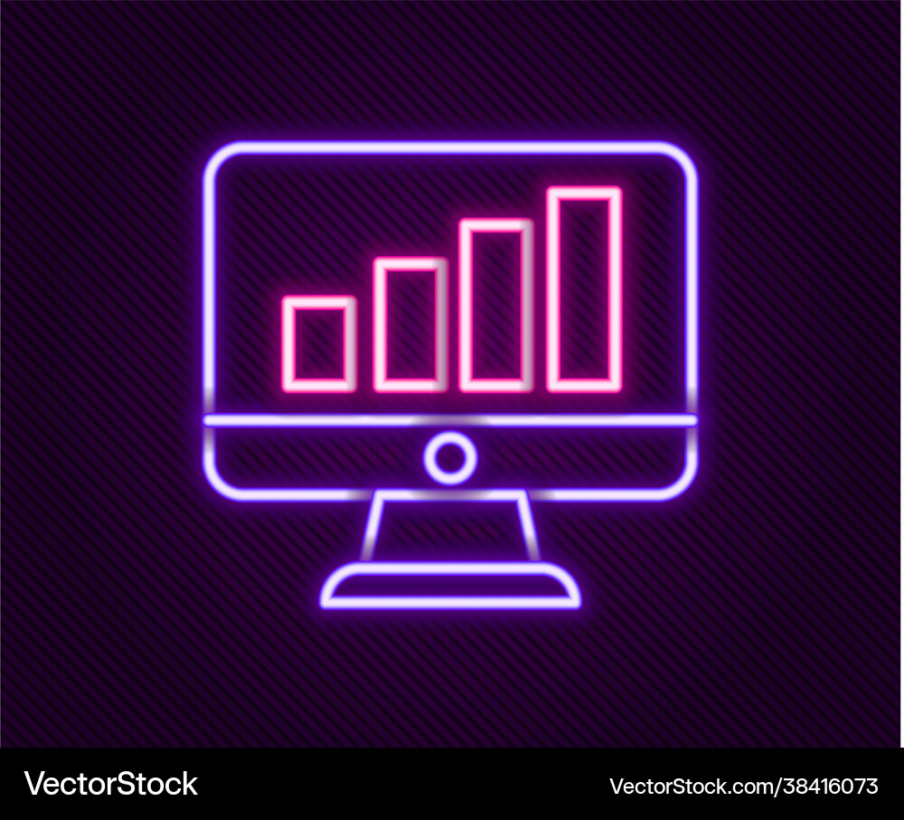Glowing neon line computer monitor with graph Vector Image