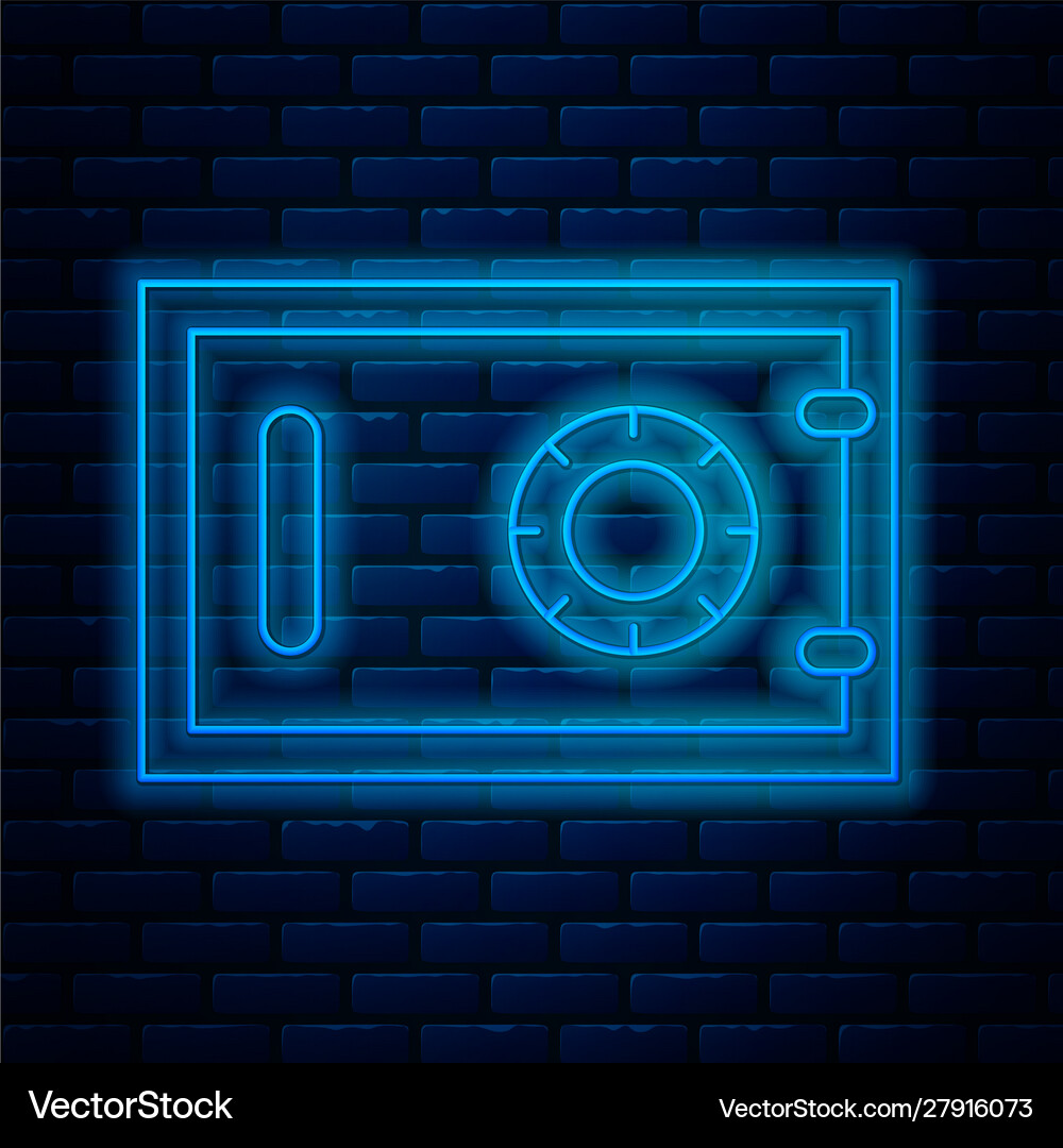 Glowing neon line safe icon isolated on brick Vector Image