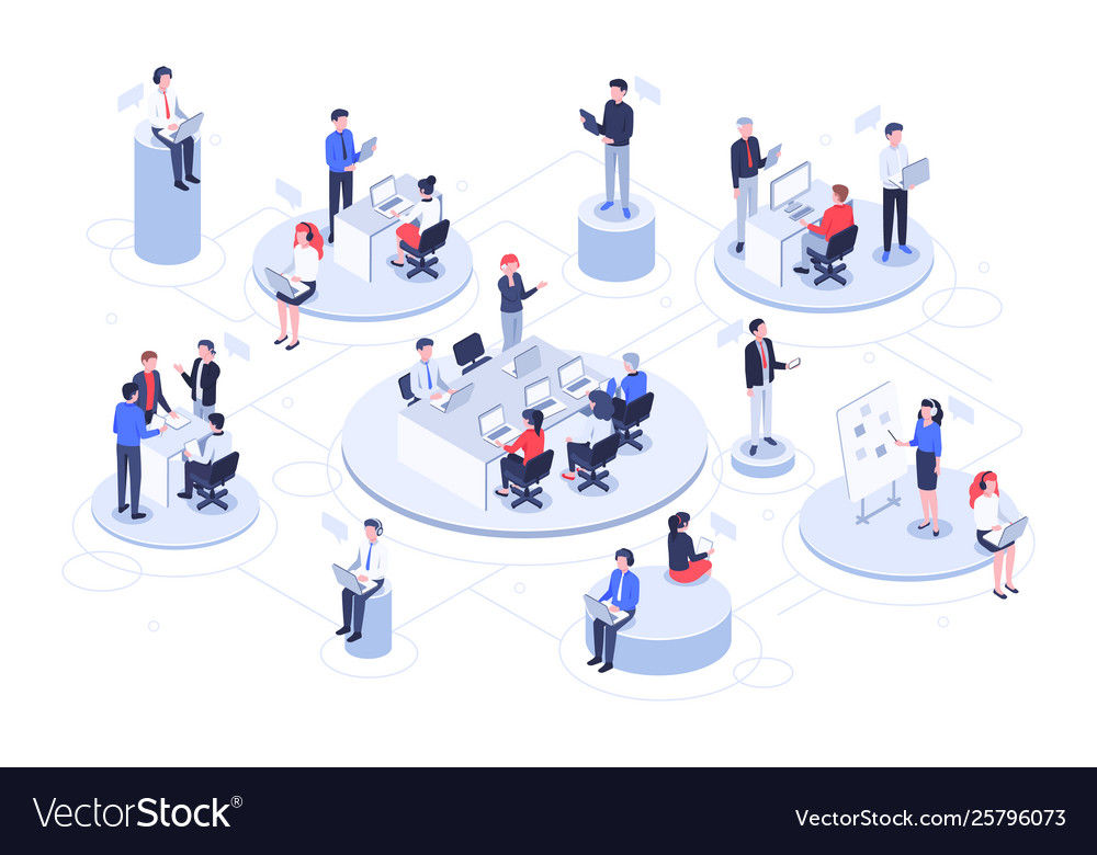 Isometric virtual office business people working Vector Image