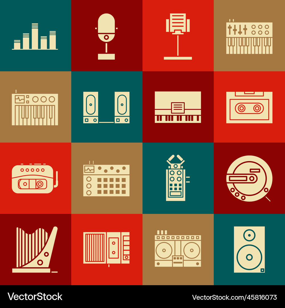 Set stereo speaker music cd player retro audio Vector Image