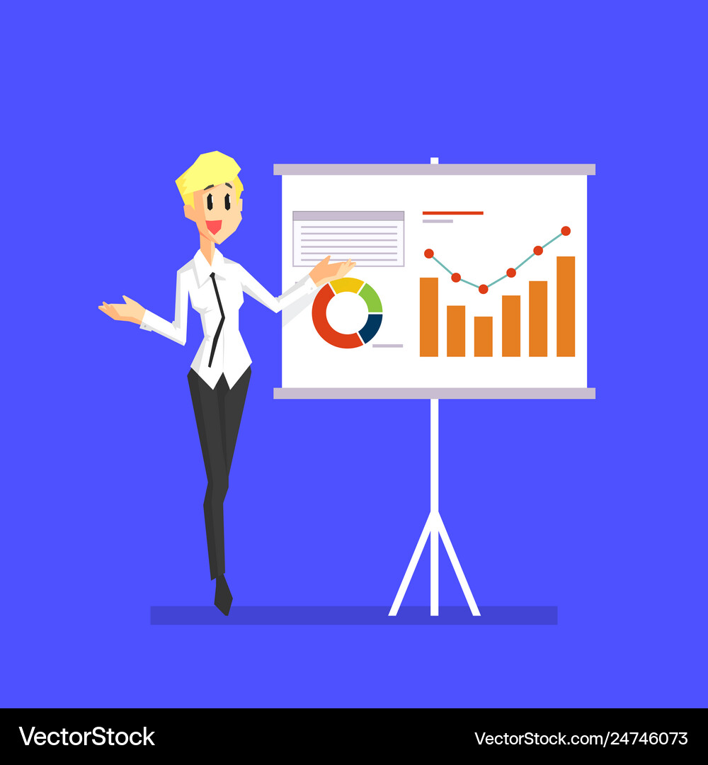 Smiling businesswoman explaining information Vector Image