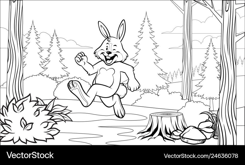 Black and white funny rabbit coloring page Vector Image