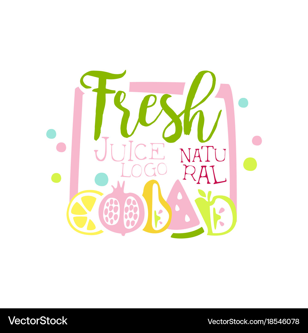 Fresh juice natural logo multifruit drinks label Vector Image
