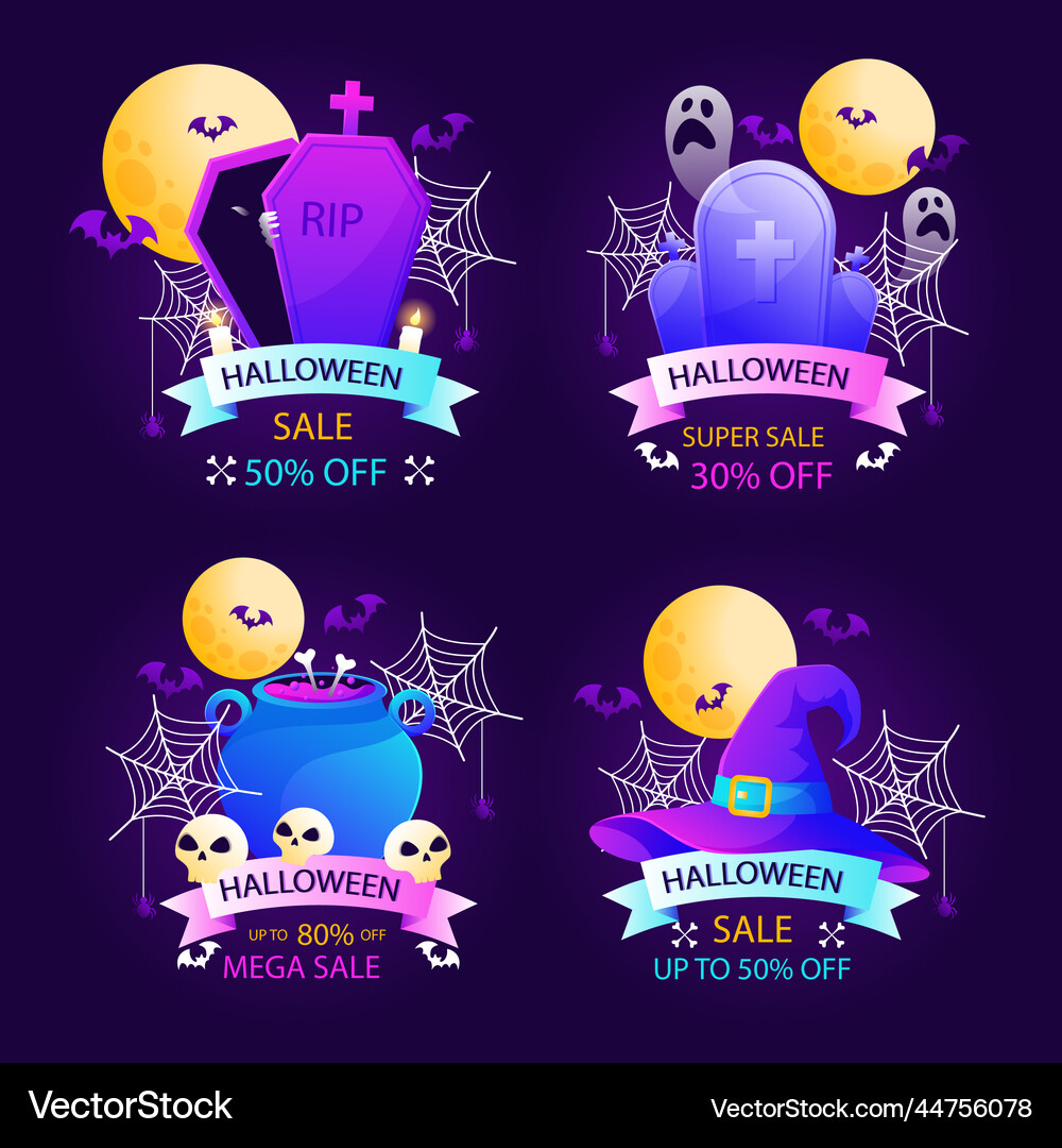 Gradient halloween sale labels collection design Vector Image