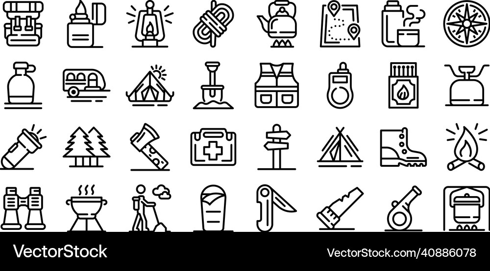 Survival icons set outline style Royalty Free Vector Image