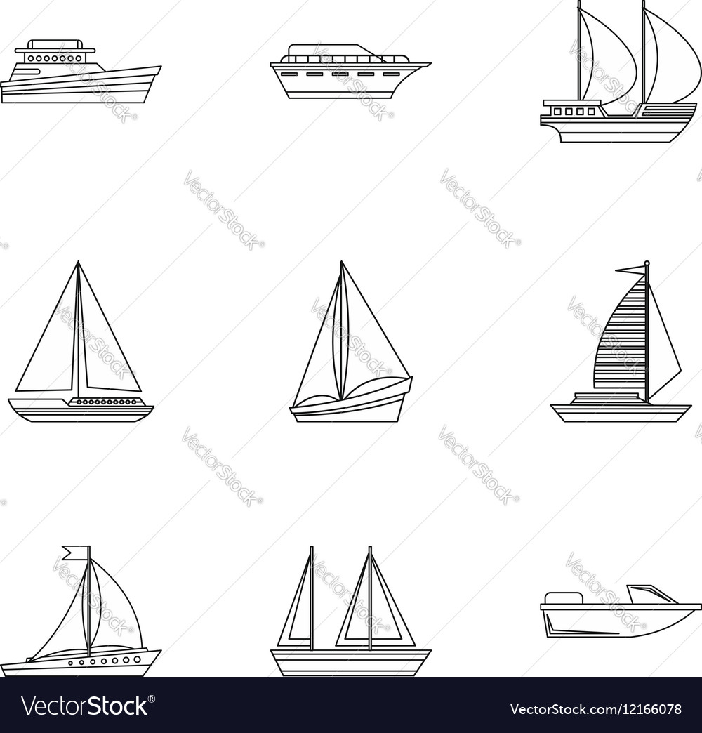 Yacht icons set outline style Royalty Free Vector Image Yacht icons set outline style Royalty Free Vector Image