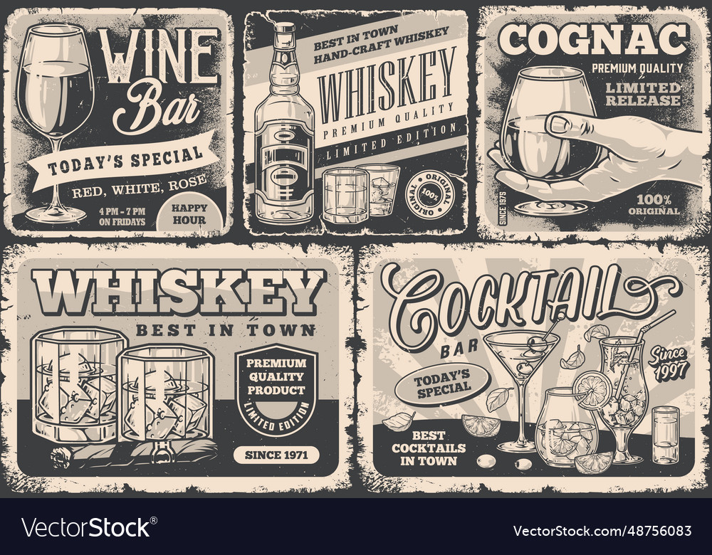 Alcoholic drinks set posters monochrome Royalty Free Vector Alcoholic drinks set posters monochrome Royalty Free Vector