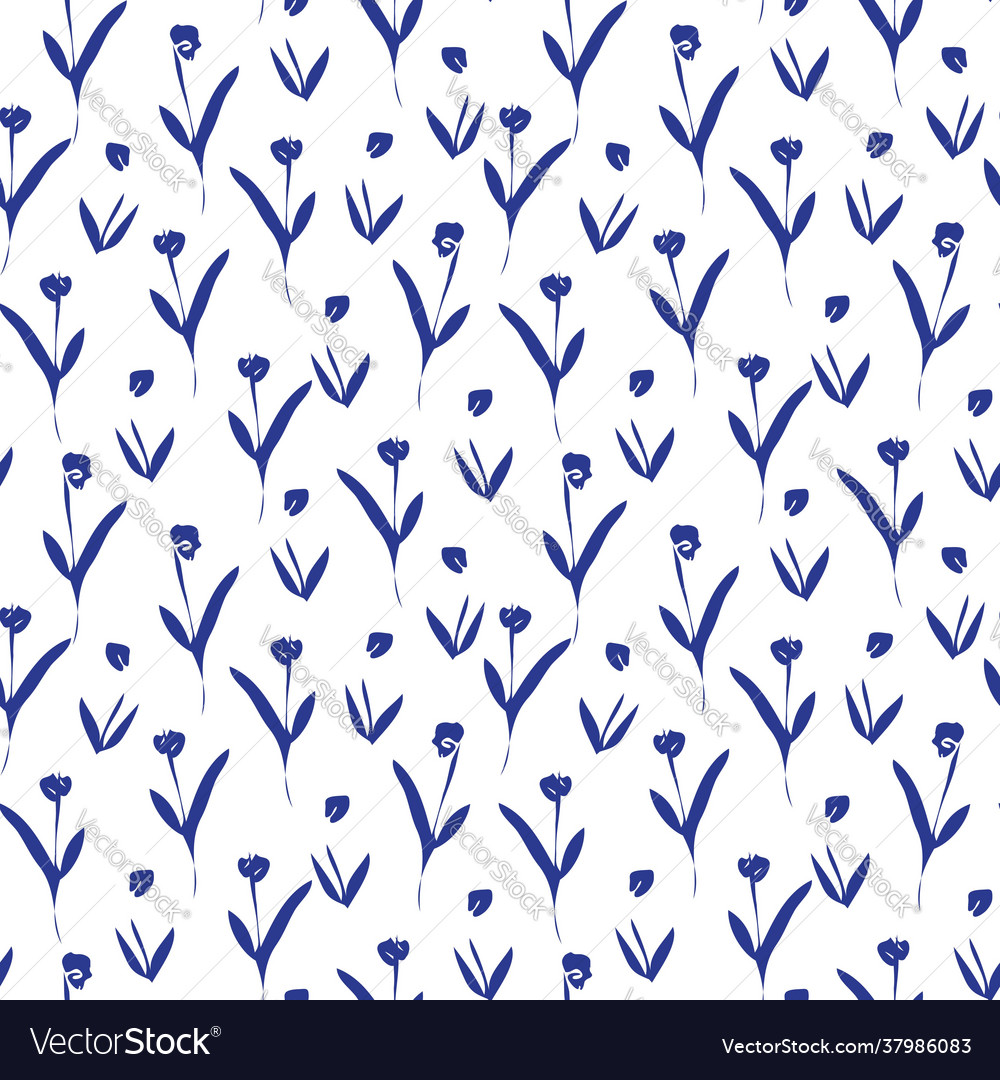 Blue floral brush strokes seamless pattern Vector Image