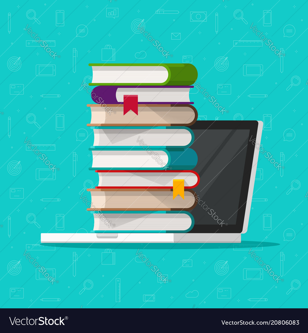 Books stack on laptop computer Royalty Free Vector Image
