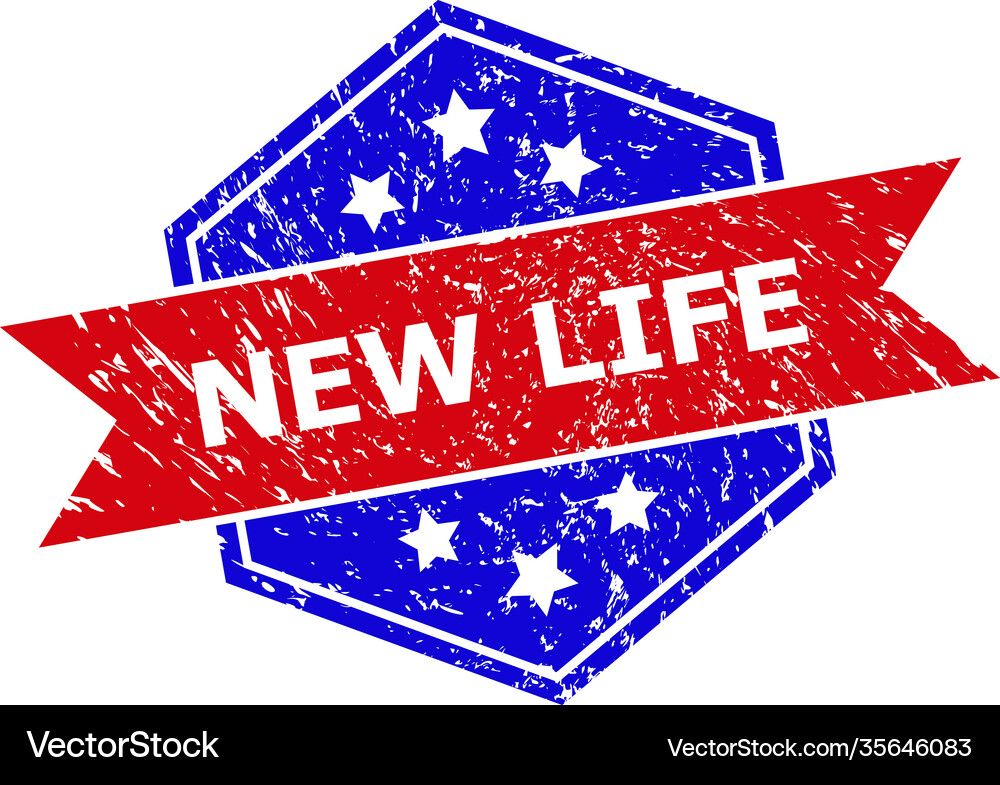 Hexagon bicolor new life rubber stamp Royalty Free Vector