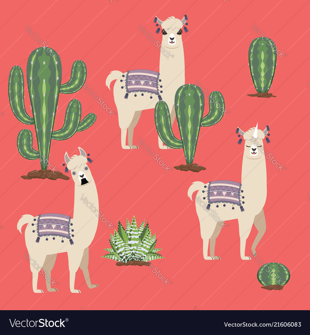 Llama with cacti Royalty Free Vector Image - VectorStock