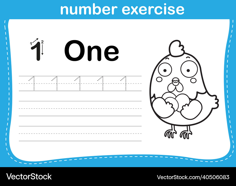 Number exercise with cartoon coloring book Vector Image