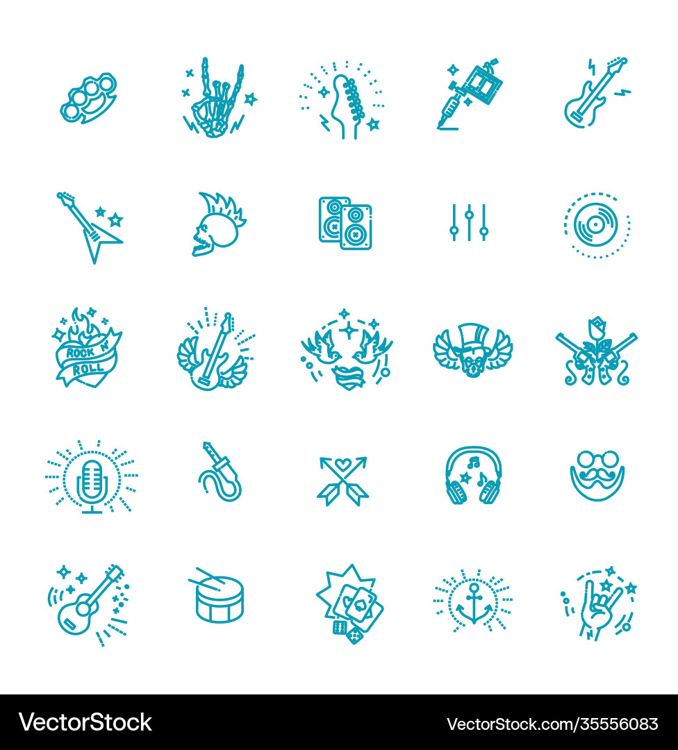 Rock and roll line icon set icons Royalty Free Vector Image