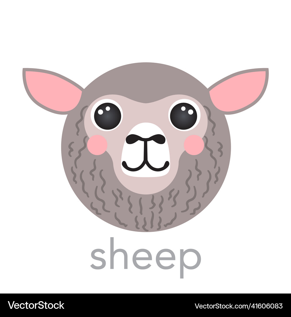 Sheep cute portrait with name text smiley head Vector Image