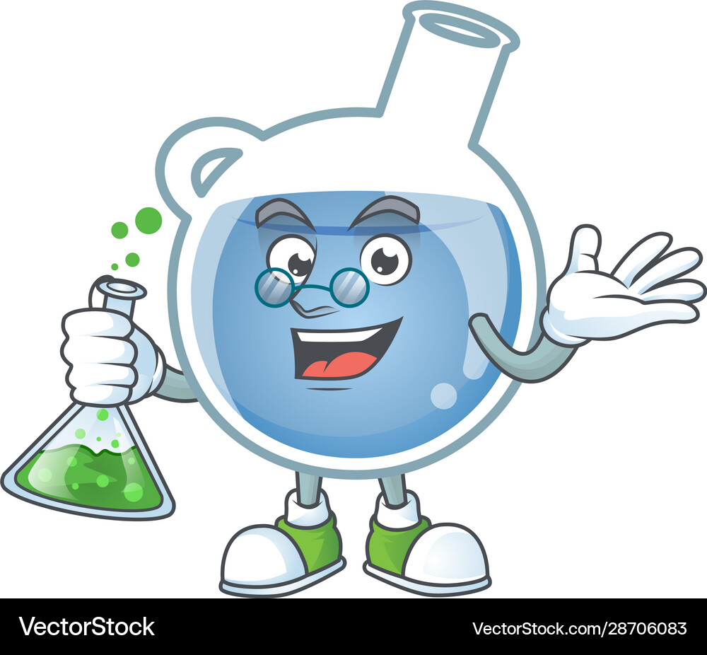 Smart professor blue potion cartoon character with