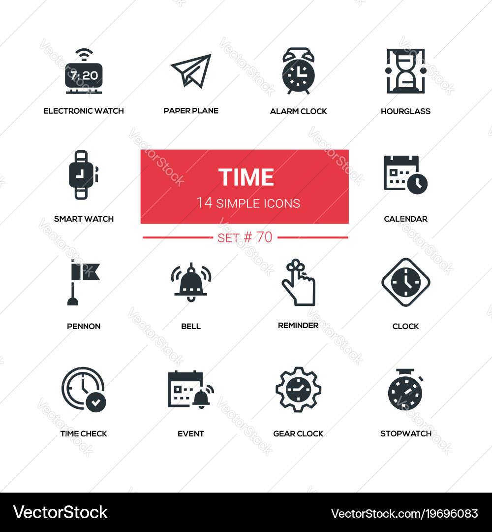Time concept - line design silhouette icons set Vector Image