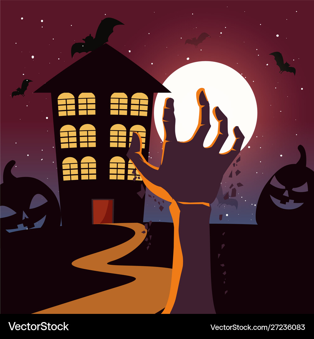 Zombie hand in scene halloween Royalty Free Vector Image