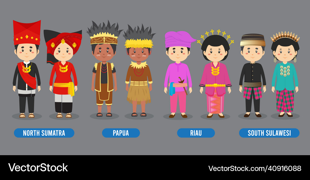 Character in different indonesian traditional Vector Image