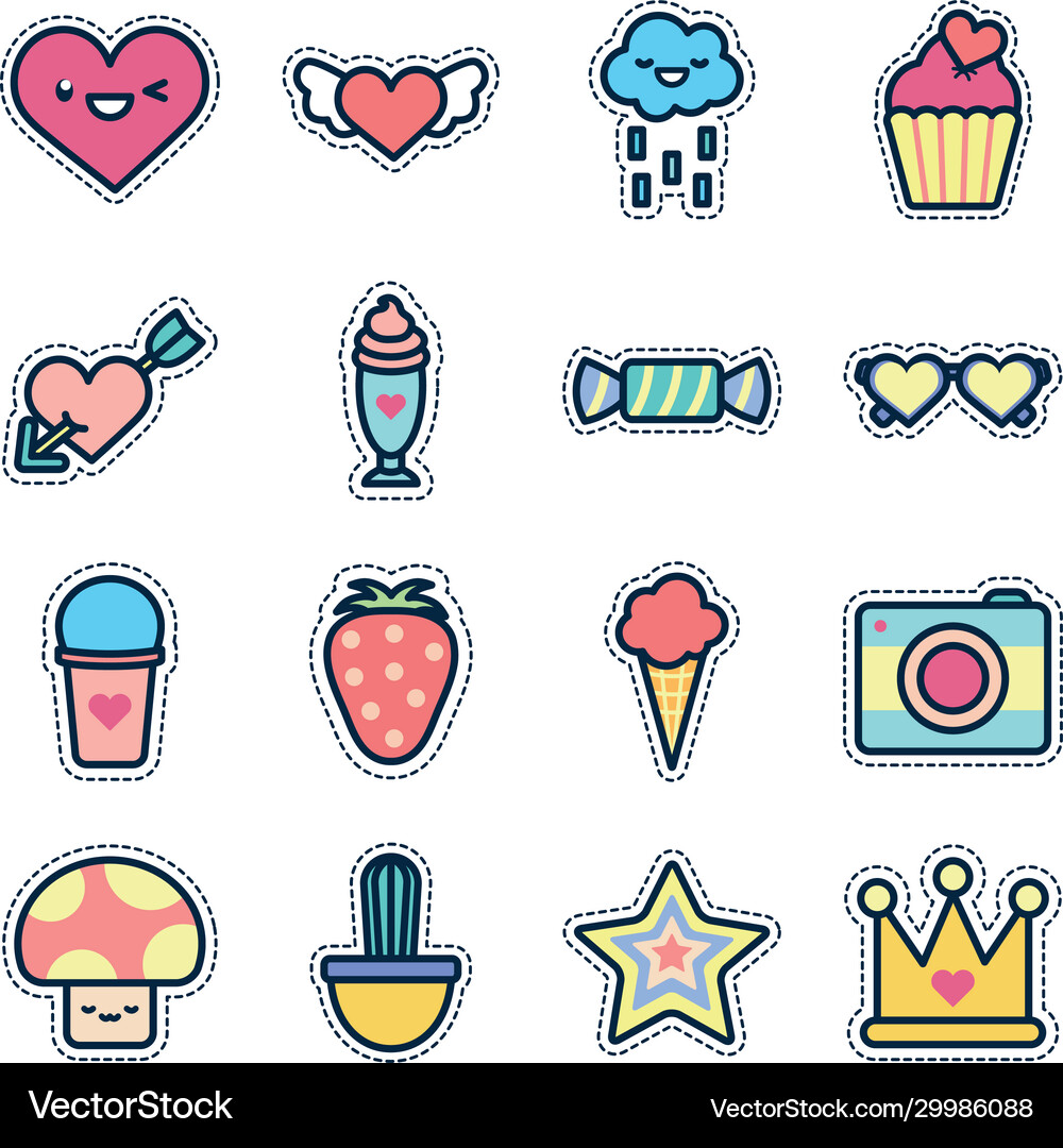 Cute elements line fill style icon set Royalty Free Vector