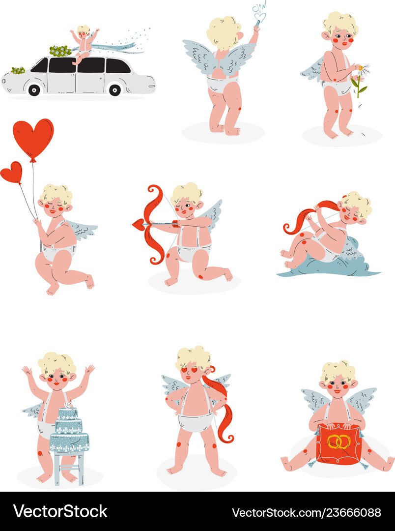 Cute funny cupid in different situations set amur Vector Image
