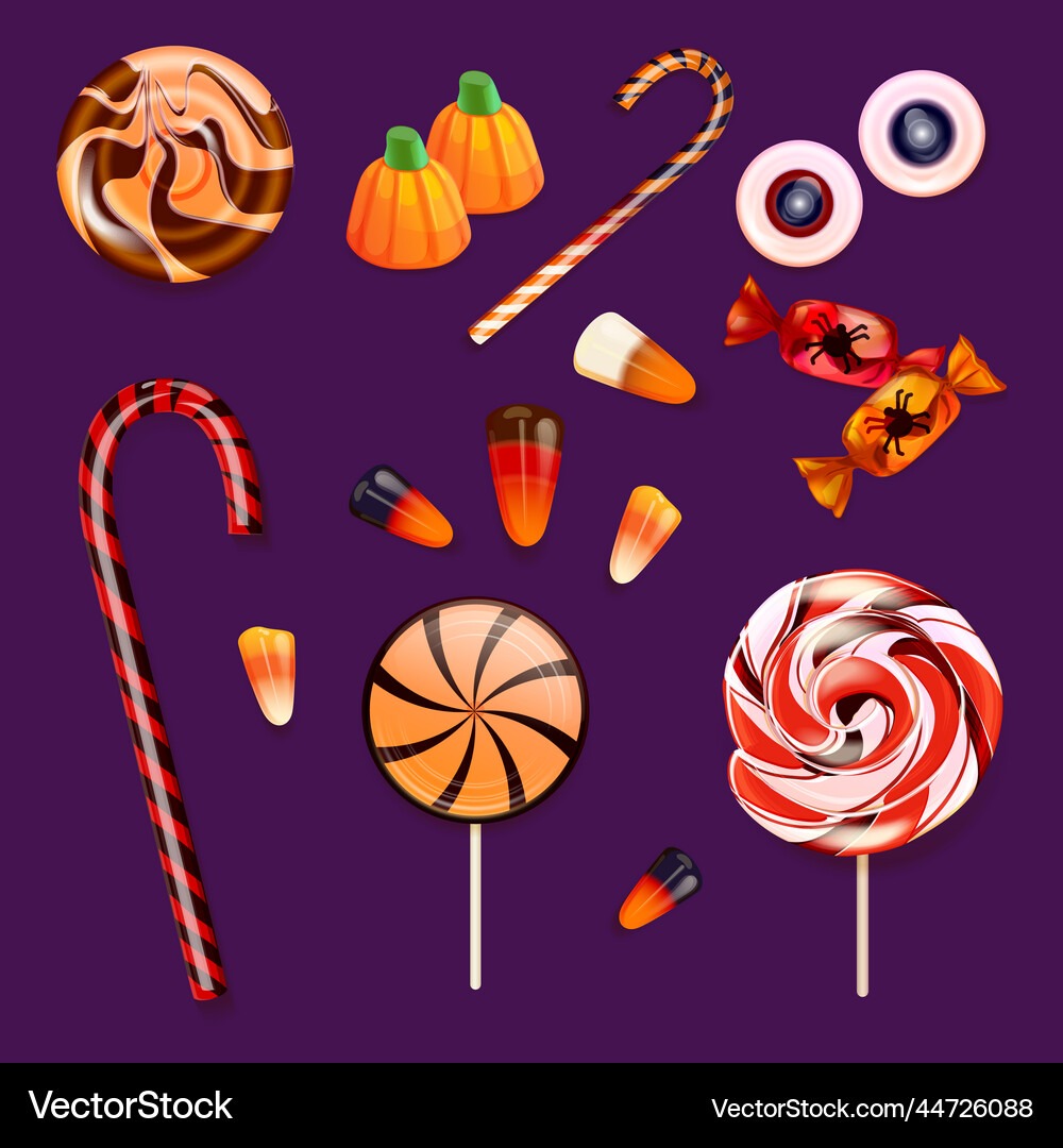 Realistic Halloween Delicious Candy Collection Vector Image
