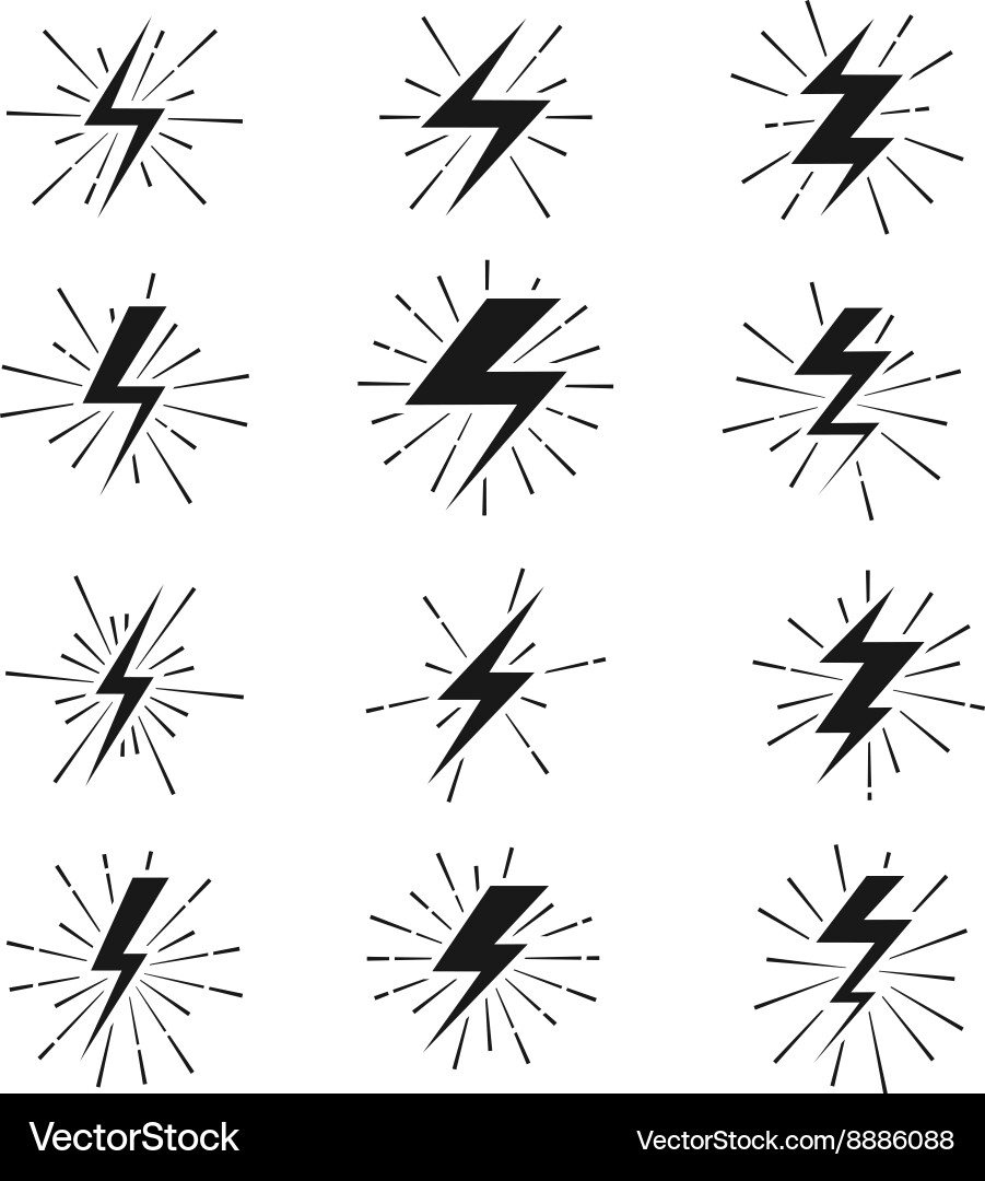 Retro lightning bolt signs with sunburst effect Vector Image