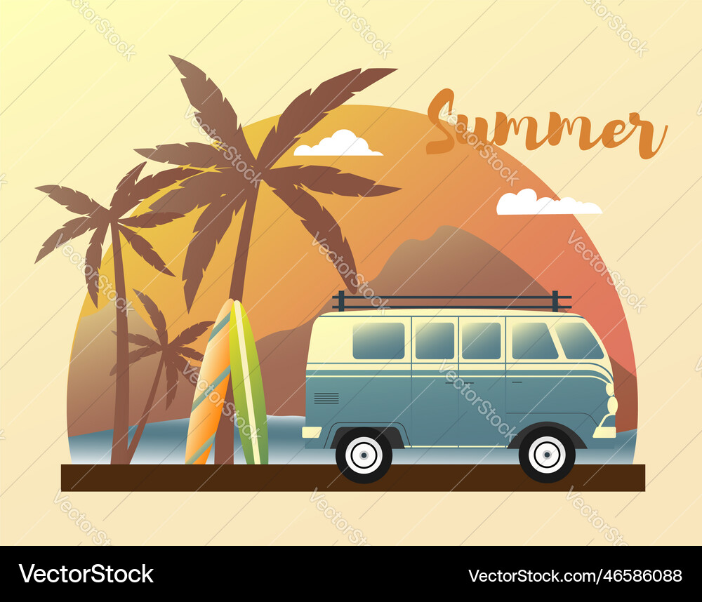 Retro poster with a bus on the background Vector Image