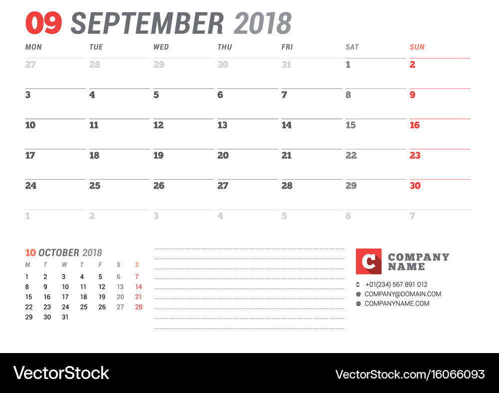 Calendar template for september 2017 business Vector Image
