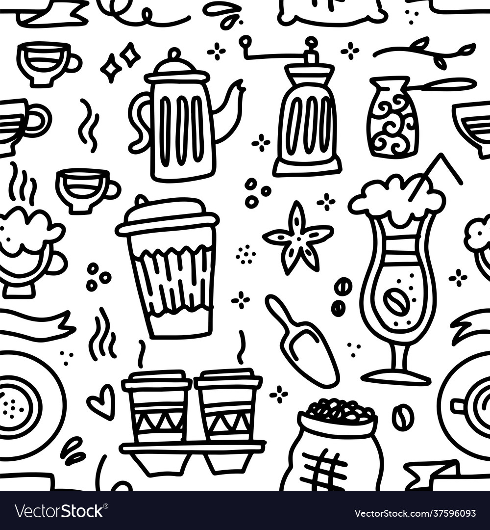 Doodle cute hand drawn coffee seamless pattern Vector Image Doodle cute hand drawn coffee seamless pattern Vector Image