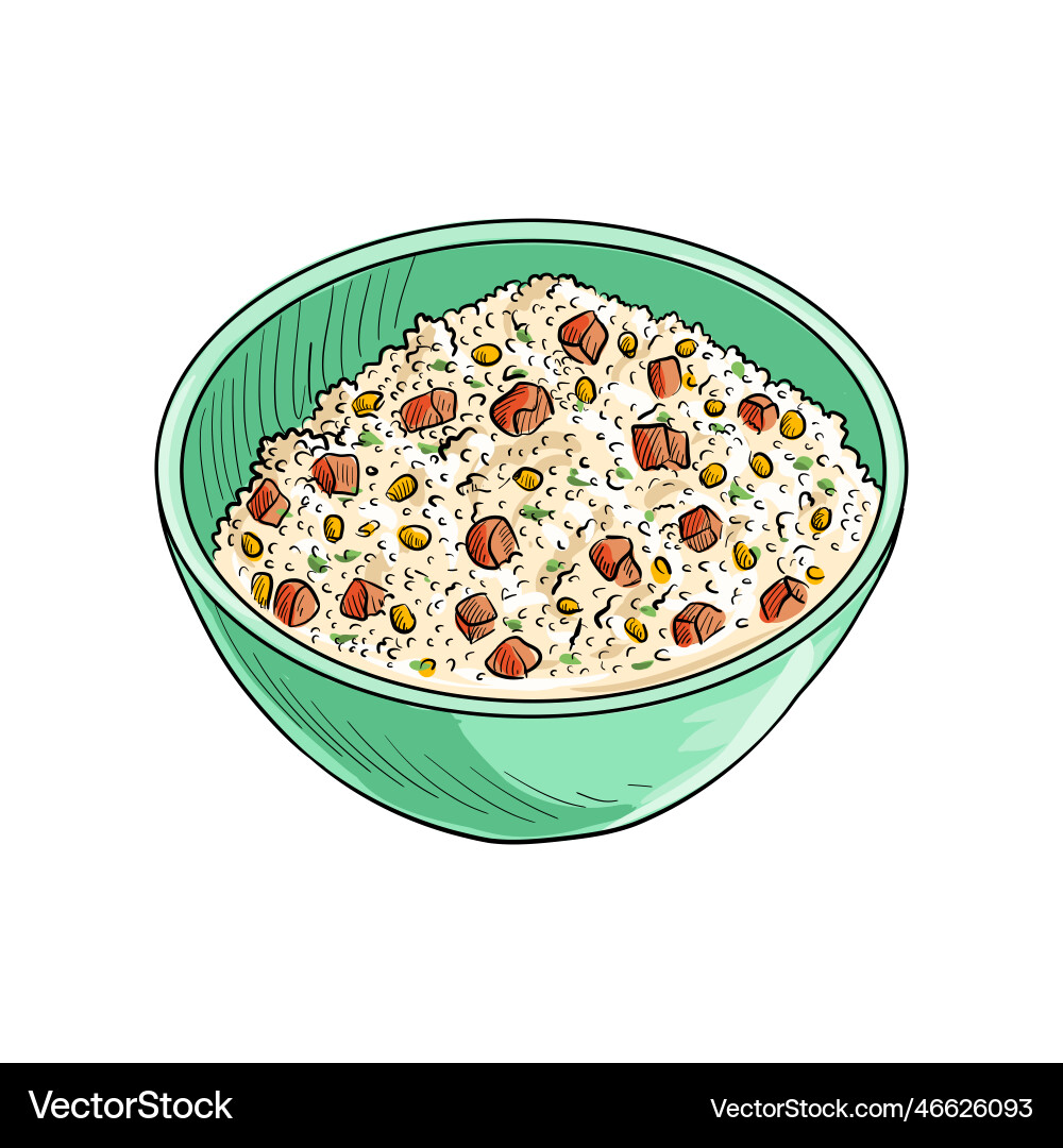 Drawing bowl with rice and vegetables Royalty Free Vector