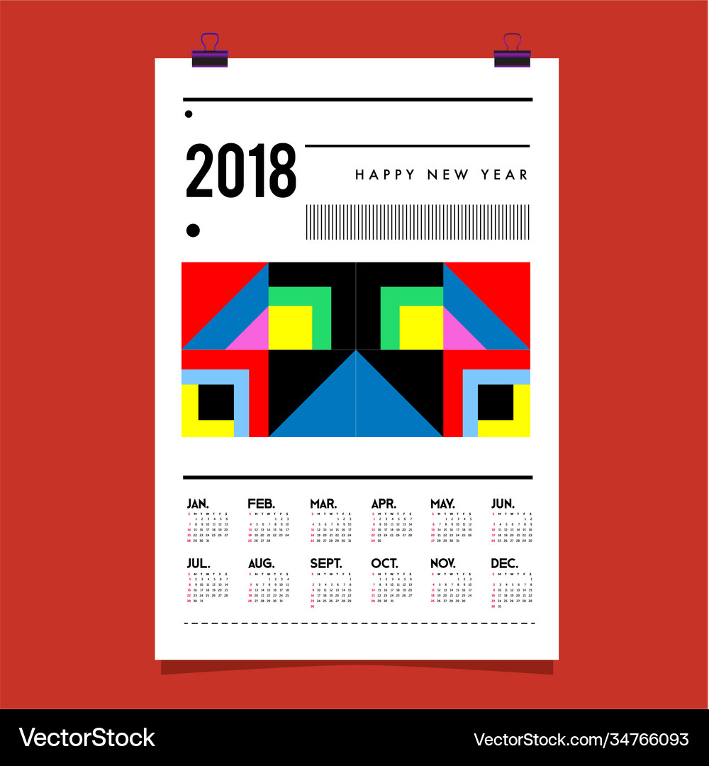 Geometric memphis style for calendar template 2021