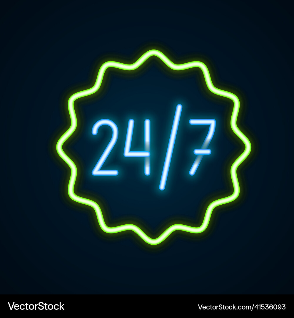 Glowing neon line clock 24 hours icon isolated Vector Image