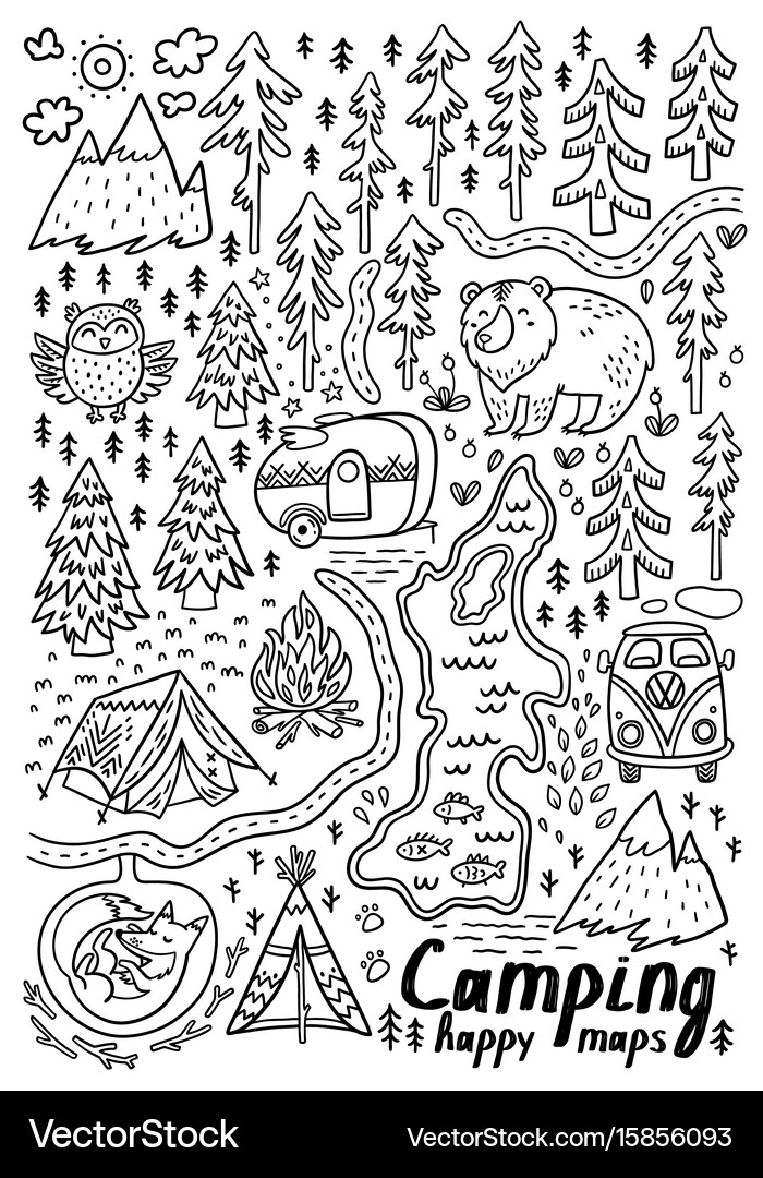 Hand Drawn Camping Maps Print Royalty Free Vector Image