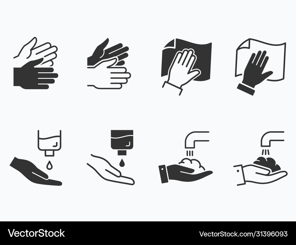 Hand wash icons set black Royalty Free Vector Image