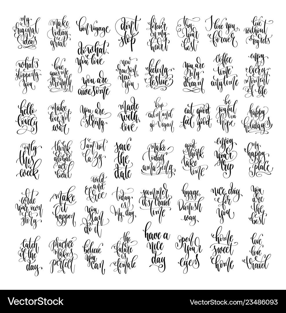 Set 50 hand lettering inscription text Royalty Free Vector