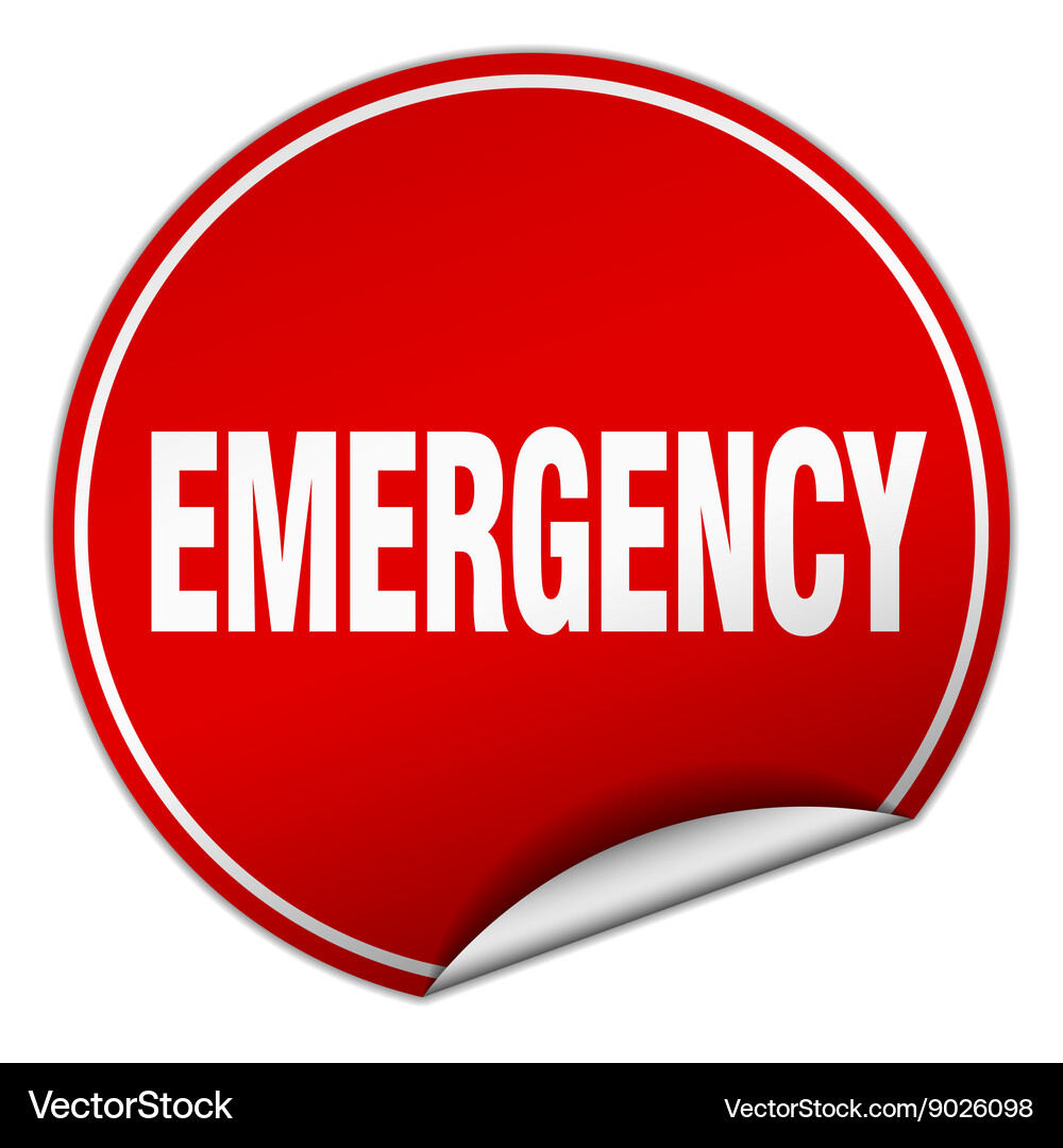 Emergency round red sticker isolated on white Vector Image