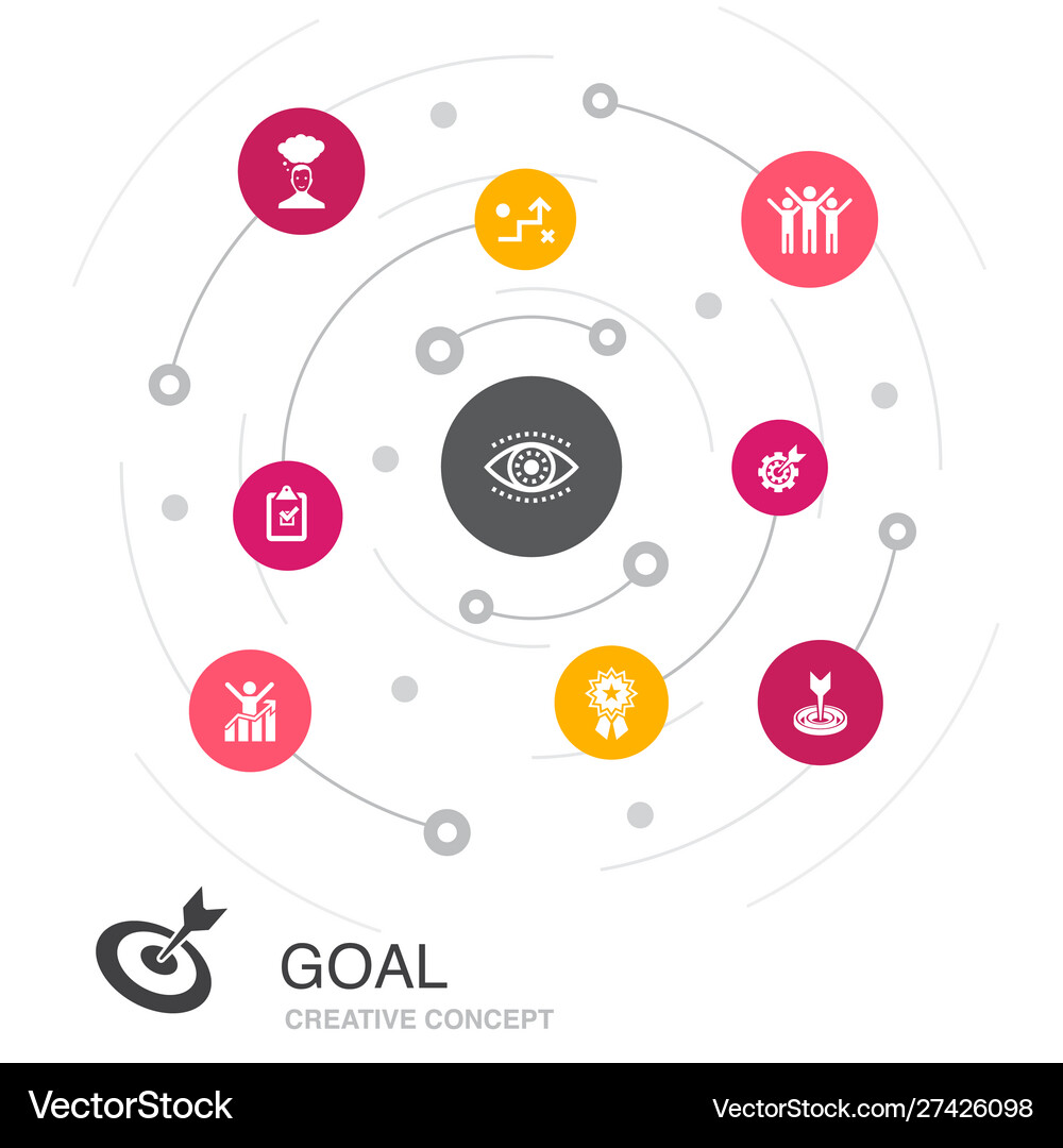 Goal colored circle concept with simple icons Vector Image