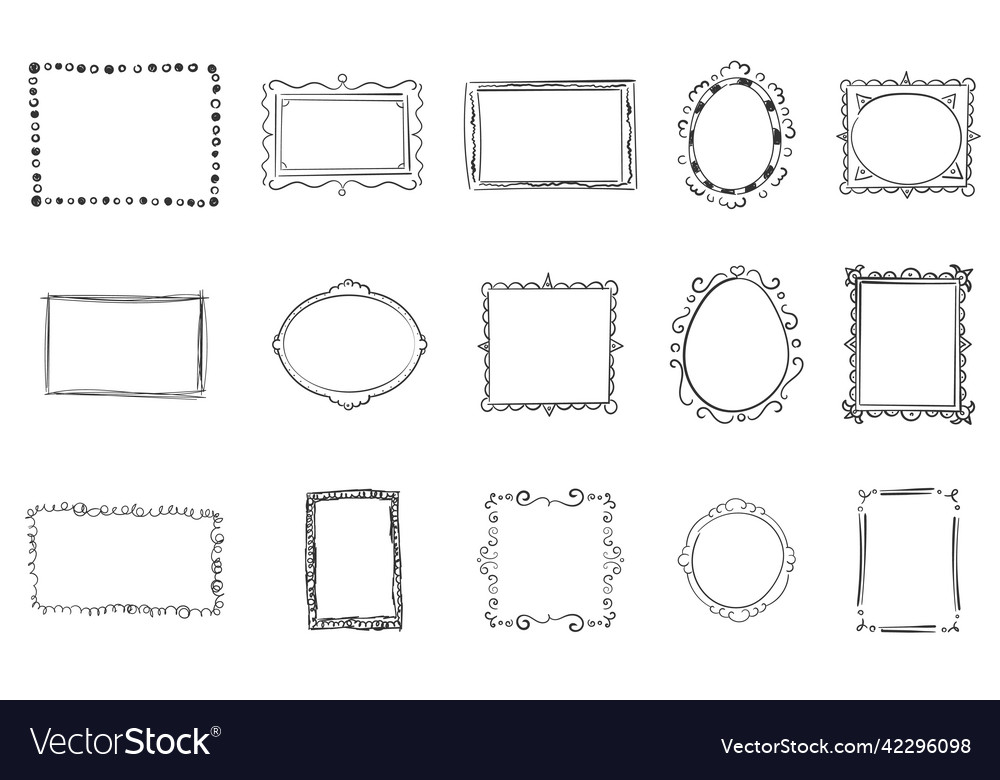 Hand drawn frames square borders scribble doodle Vector Image