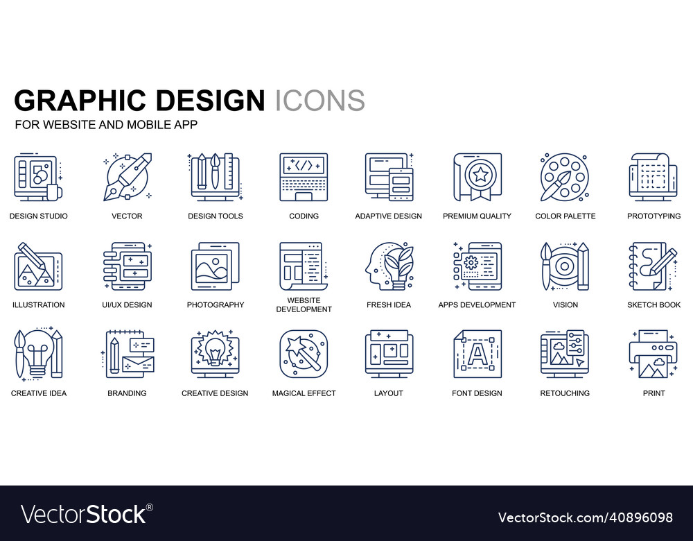 Simple set web and graphic design line icons Vector Image