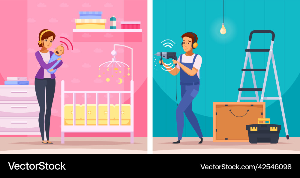 Sounds neighbors cartoon compositions Royalty Free Vector