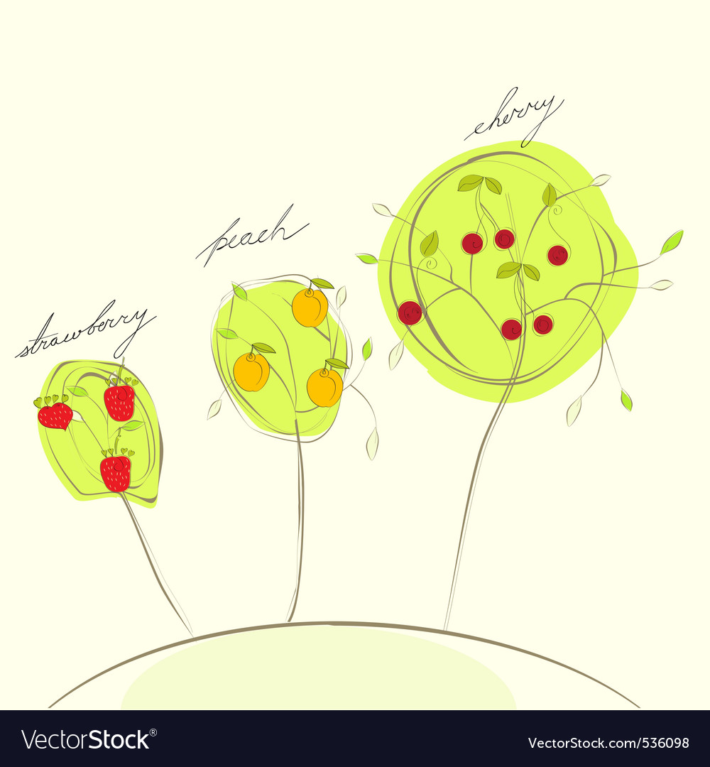 Three decorative tree with fruit Royalty Free Vector Image