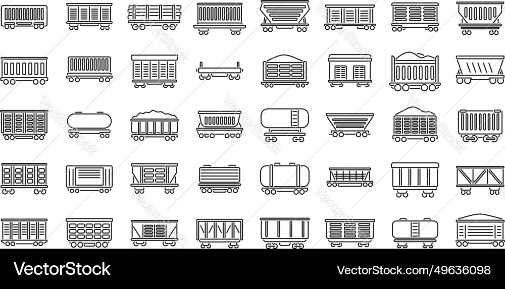Train freight wagons icons set outline Royalty Free Vector
