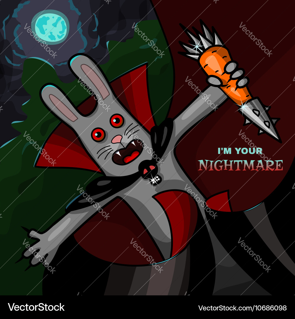 Vampire rabbit with steel carrot Royalty Free Vector Image