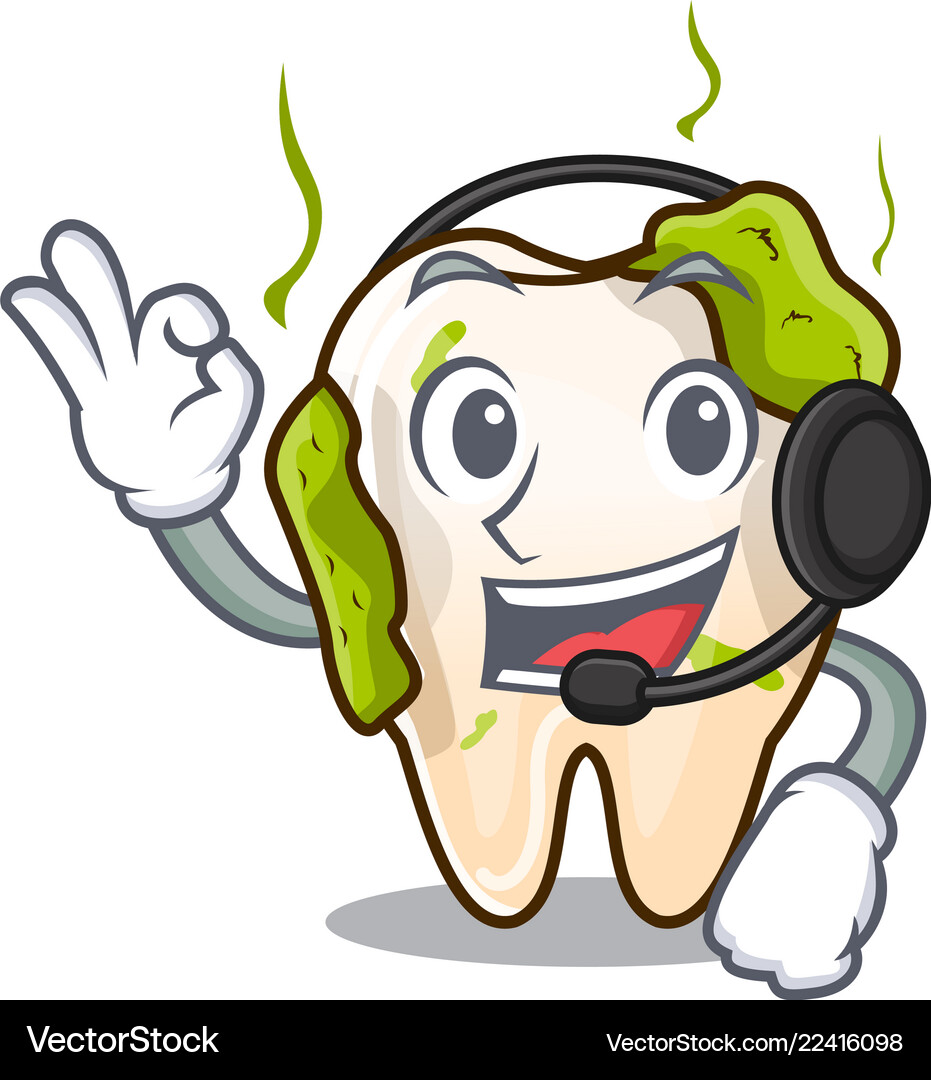 With headphone cartoon decayed tooth dental Vector Image