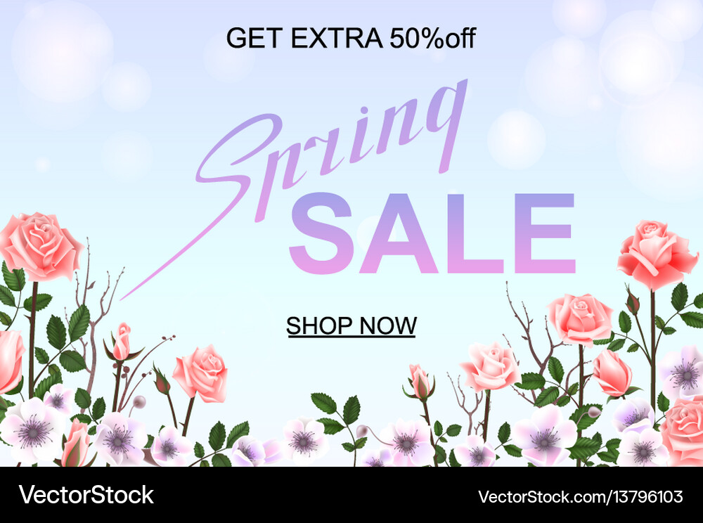Advertisement about the spring sale on defocused Vector Image