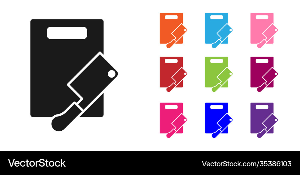 Black cutting board and meat chopper icon isolated