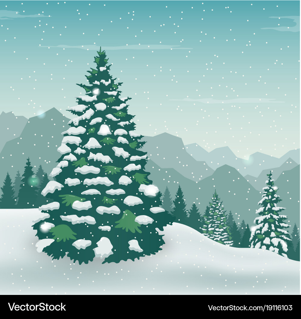 Winter landscape with snow trees and mountains Vector Image
