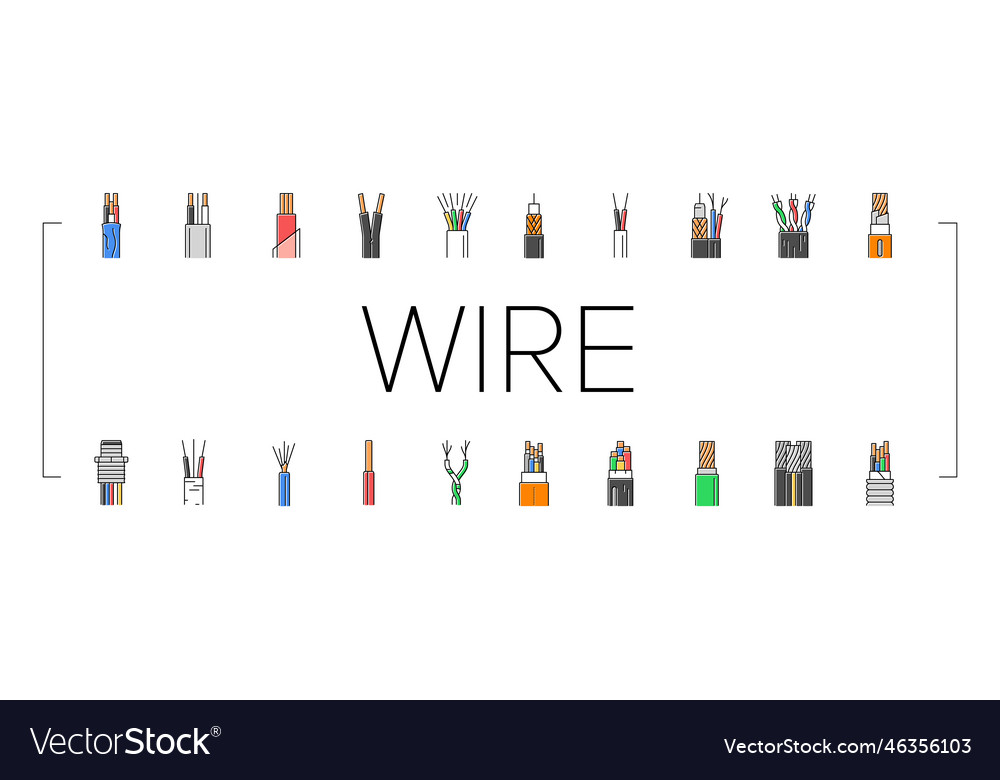 Wire Cable Technology Connection Icons Set Vector Image