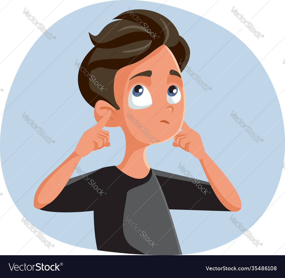 Indifferent teen boy covering his ears Royalty Free Vector