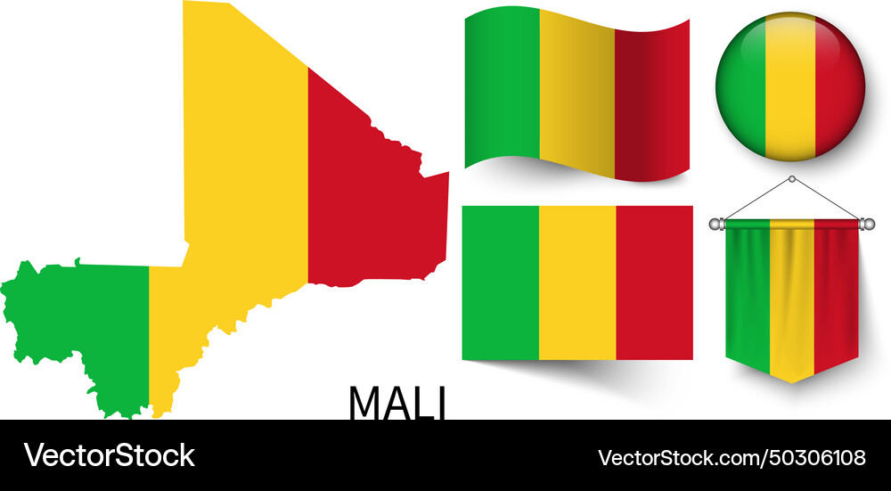 Map of mali and the various flags Royalty Free Vector Image